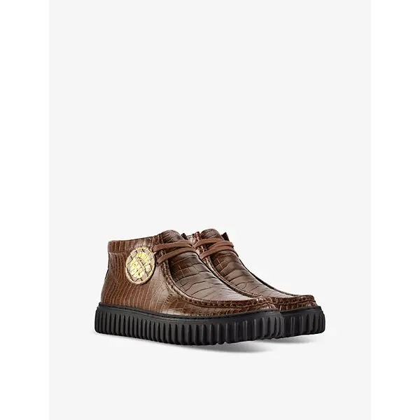 Martine Rose X Clarks Torhill Leather Ankle Boots - Brown Croc Lea